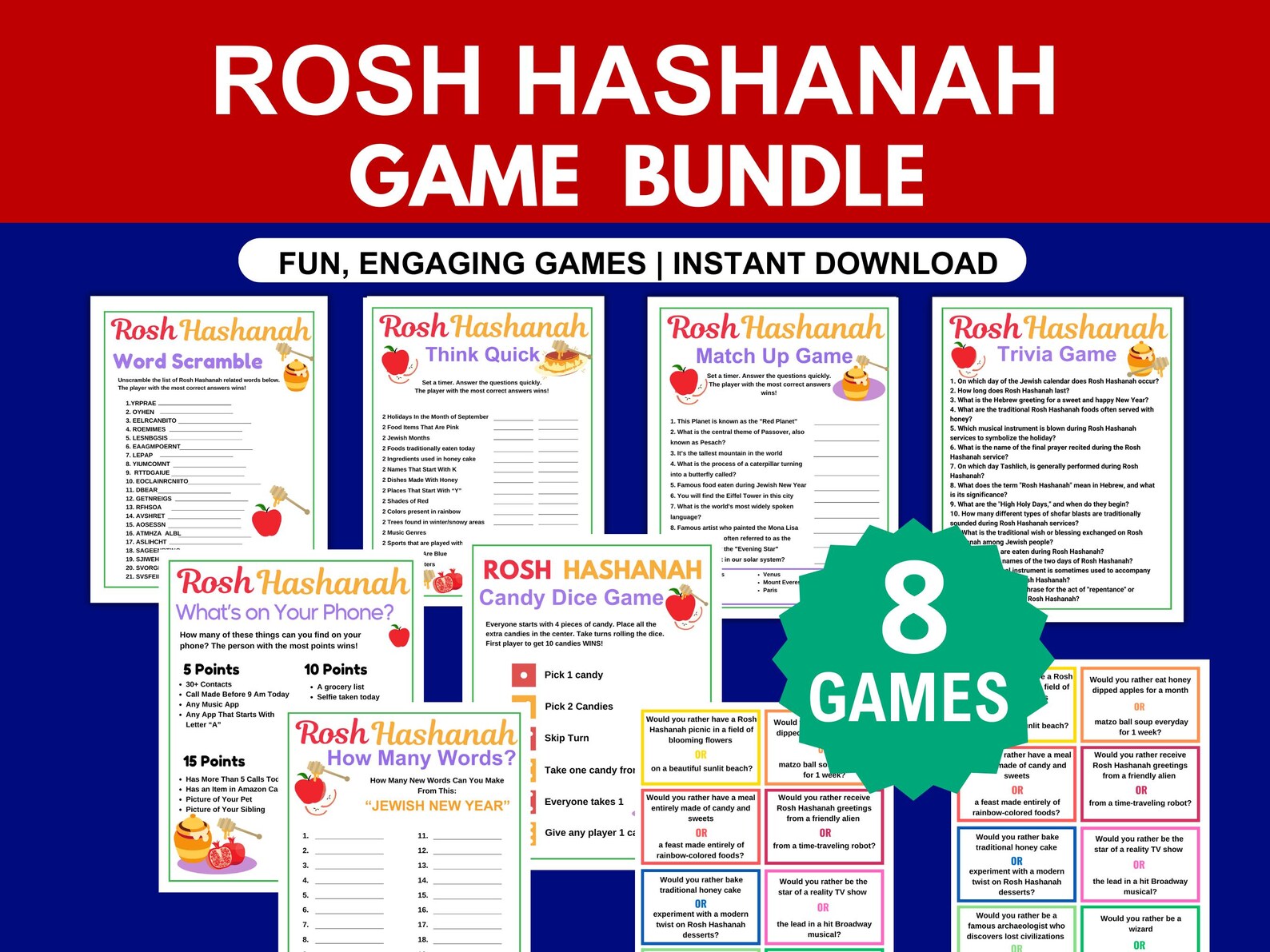 Rosh Hashanah Games Bundle, Rosh Hashanah Trivia, Would You Rather ...