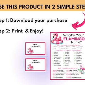 What's Your Flamingo Name Game With Name Tags + Flamingo Sign, Flamingo ...