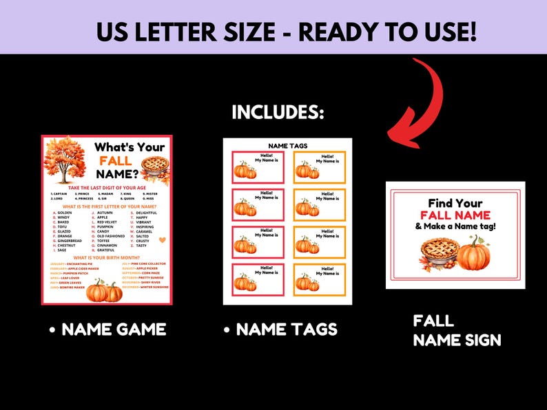 What's Your Fall Name Game With Fall Name Tags + Fall Sign, Fall Party ...