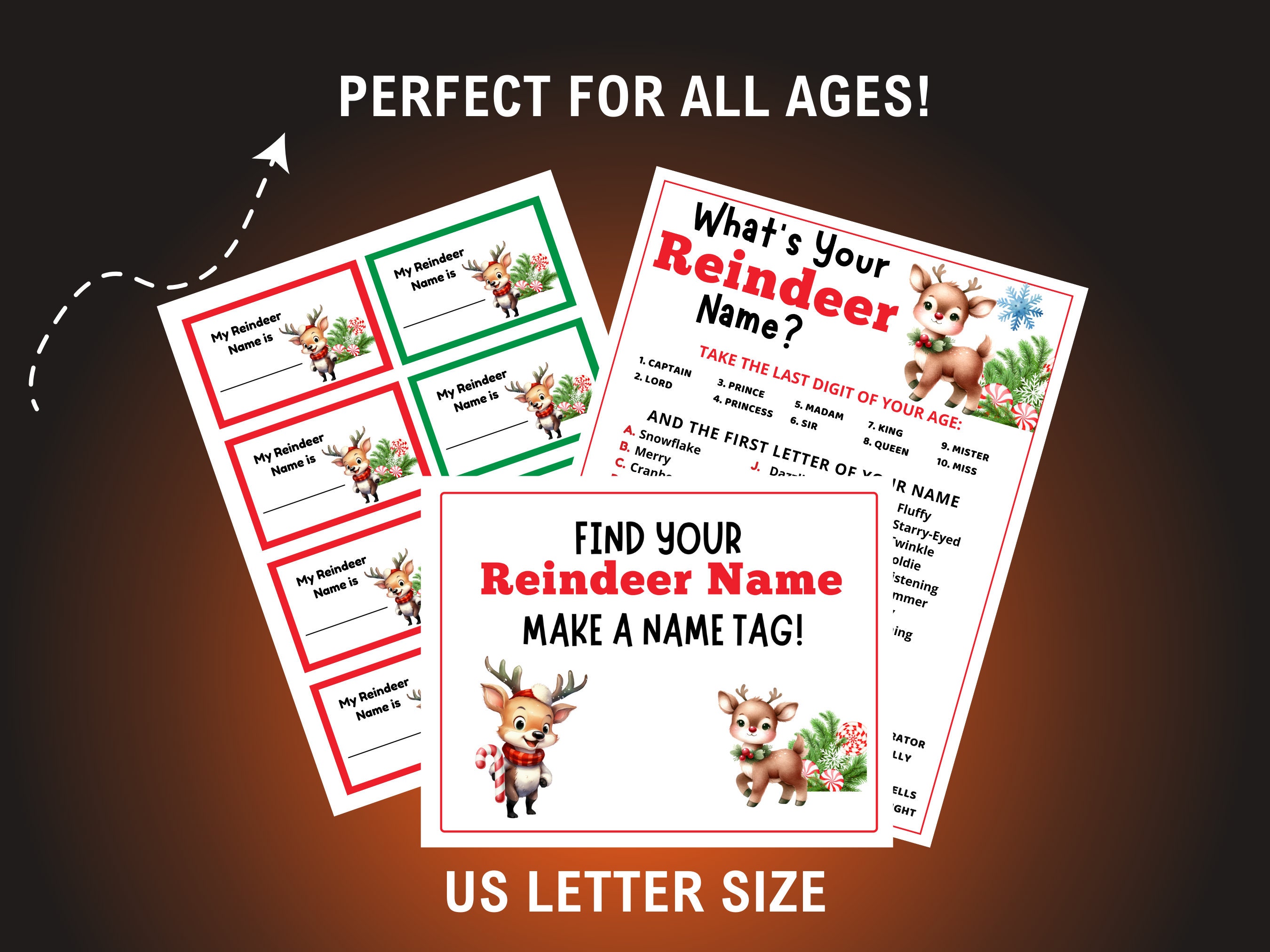What's Your Reindeer Name + Name Tags & Sign, Reindeer Christmas Family ...