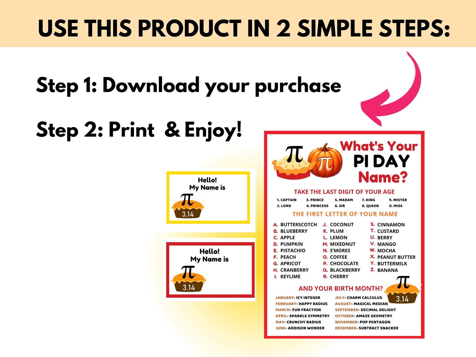 What's Your Pi Day Name Game With Name Tags and Sign, Pi Day Printable ...