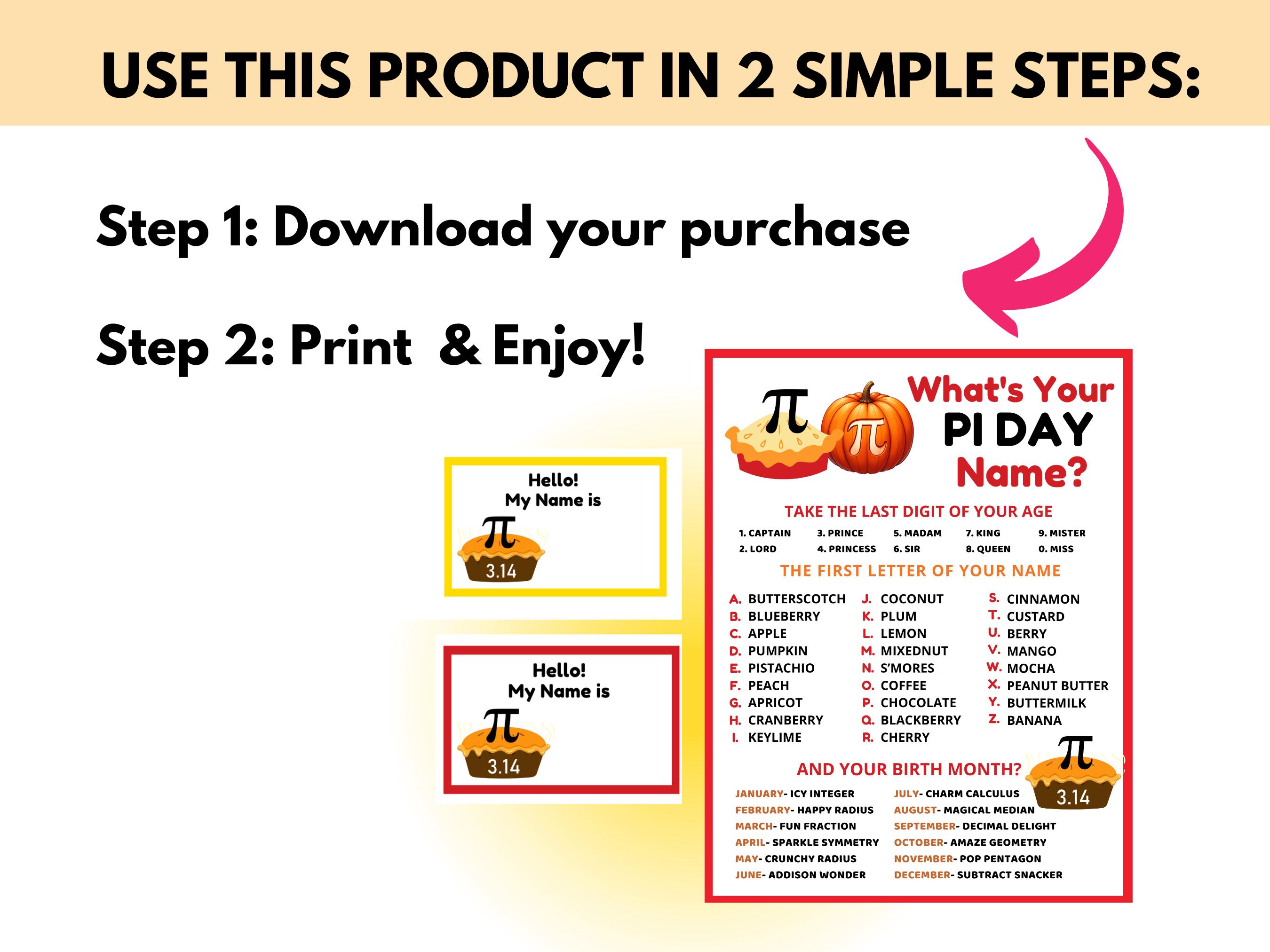 What's Your Pi Day Name Game With Name Tags and Sign, Pi Day Printable ...
