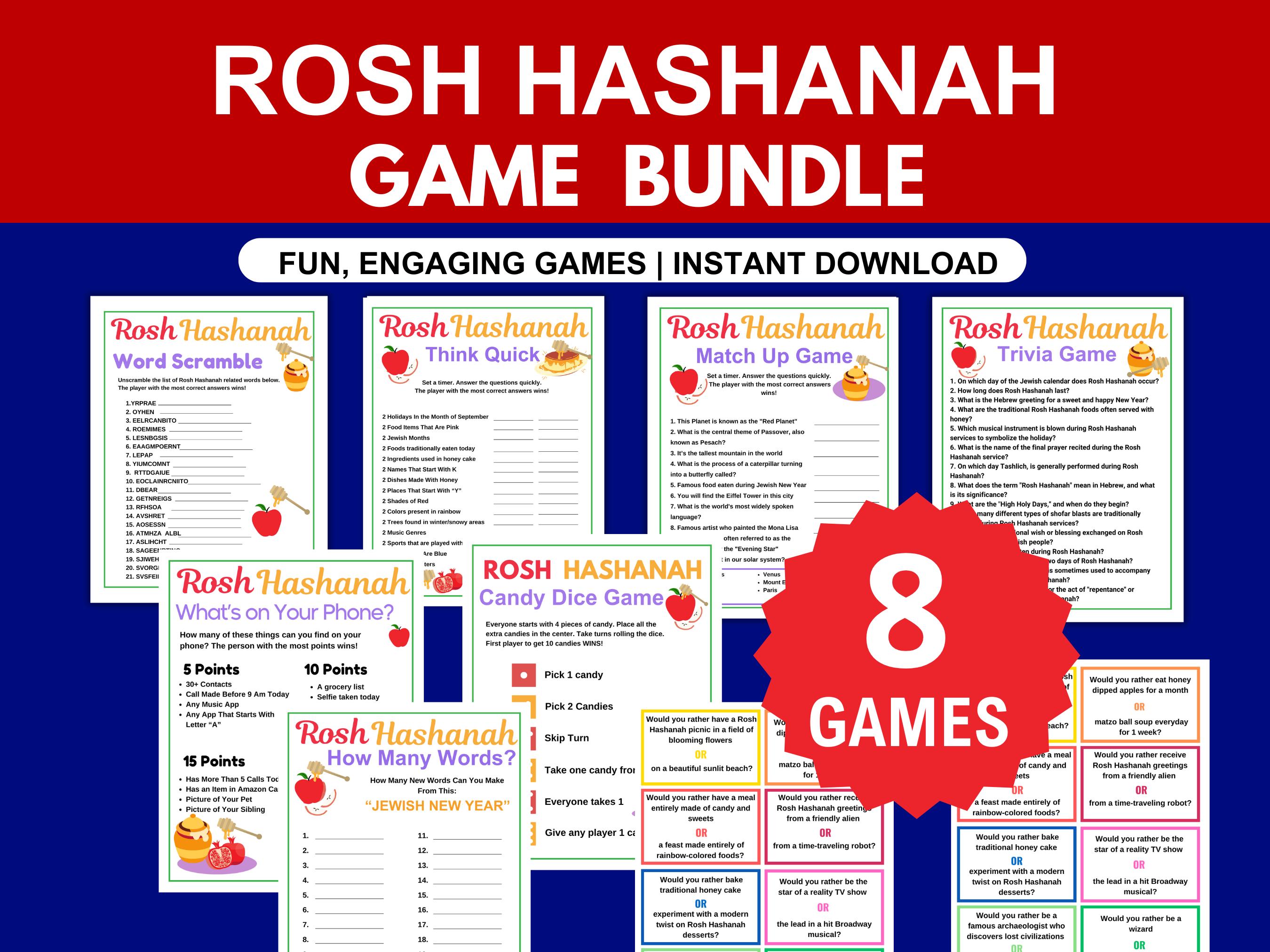Rosh Hashanah Games Bundle, Rosh Hashanah Trivia, Would You Rather ...