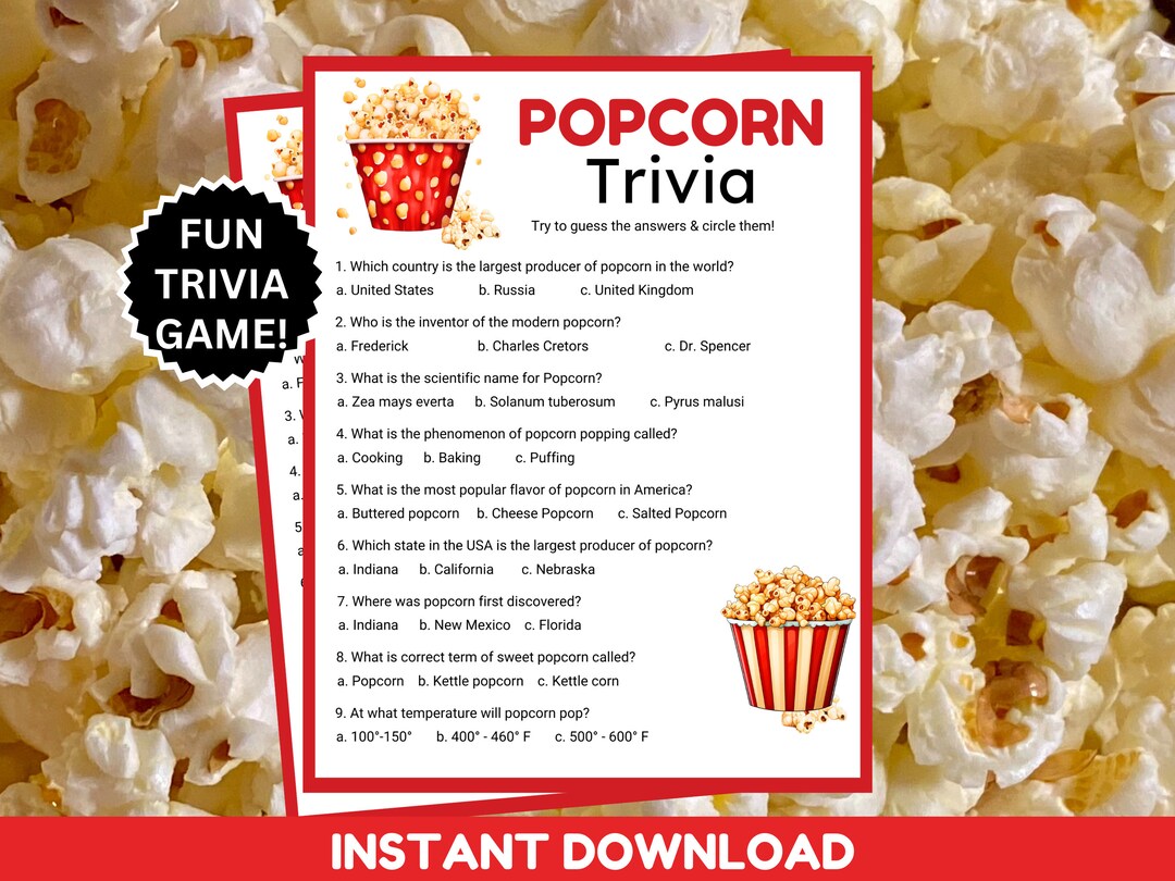 Popcorn Trivia Game, Popcorn Bar Activity, Popcorn Bar Baby Shower ...