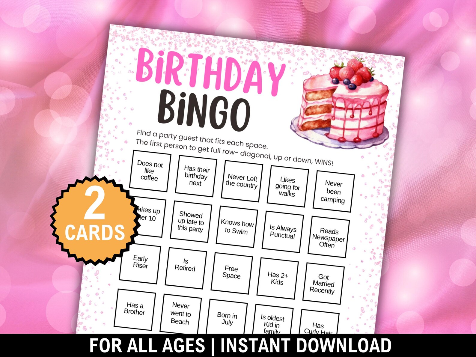 Birthday Bingo Game, Find the Guest Birthday Bingo Cards, Party Mixer ...