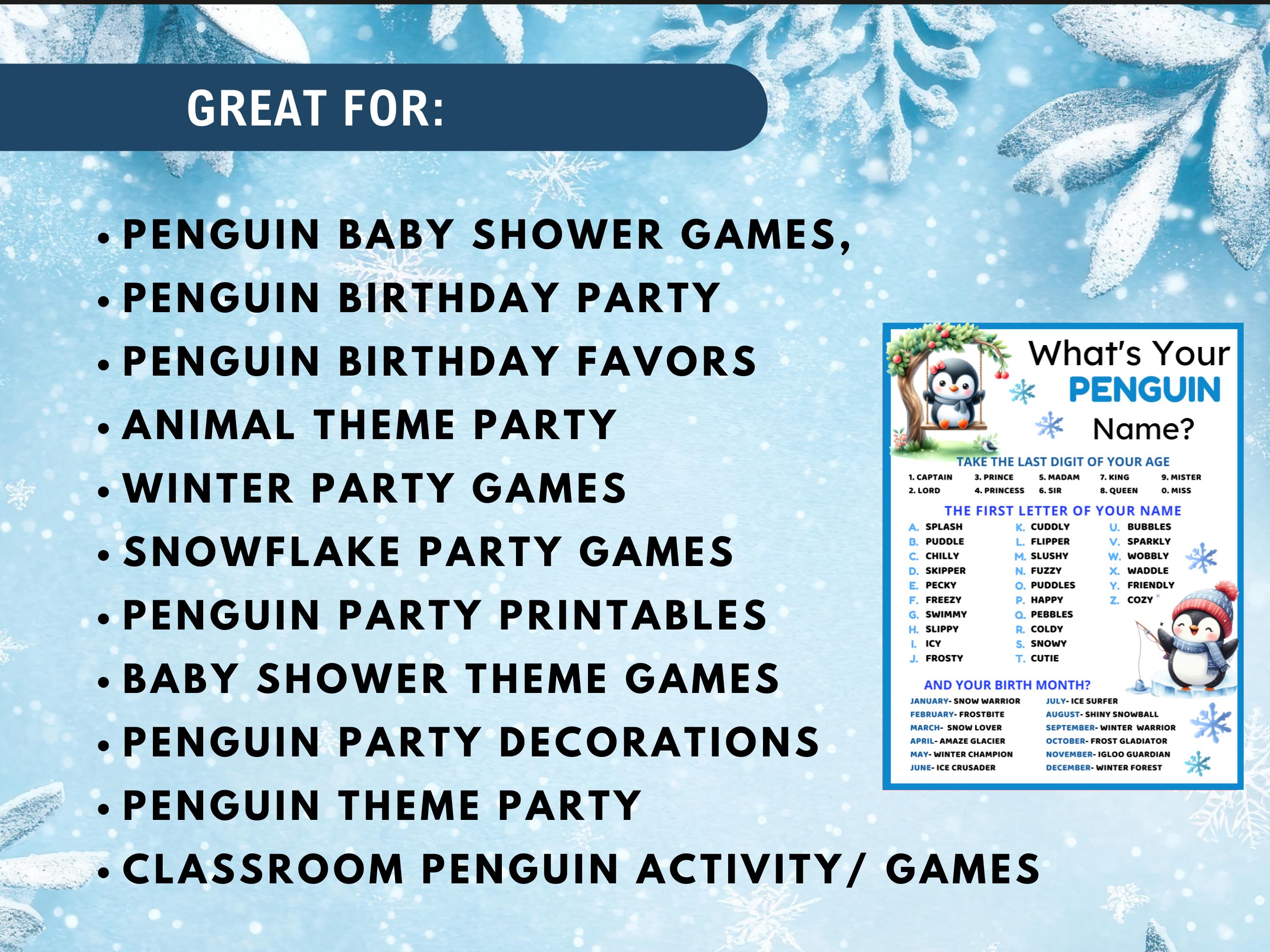 What's Your Penguin Name Game With Name Tags & Penguin Sign, Penguin ...