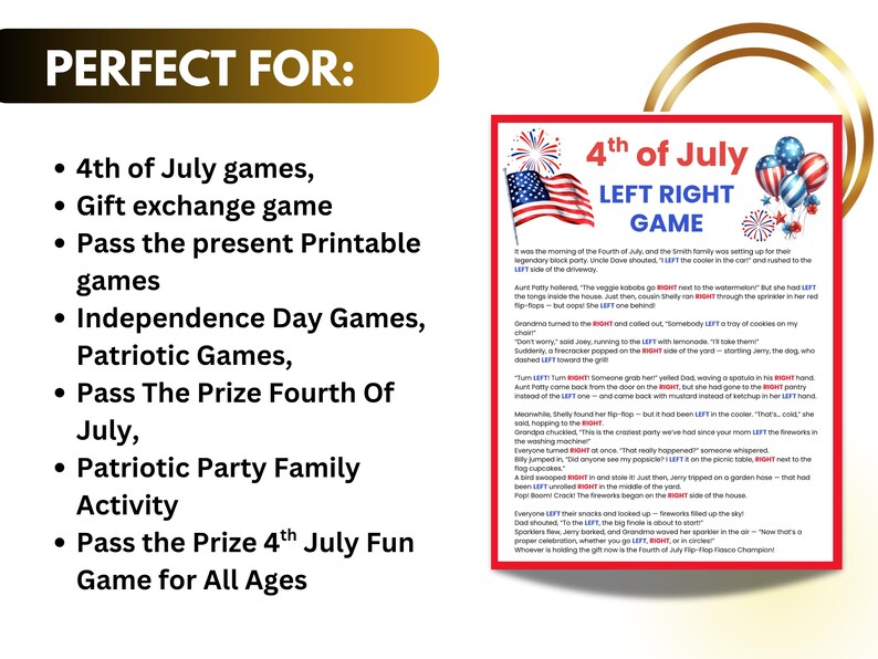 4th of July Left Right Game, Independence Day Game, Patriotic Game ...
