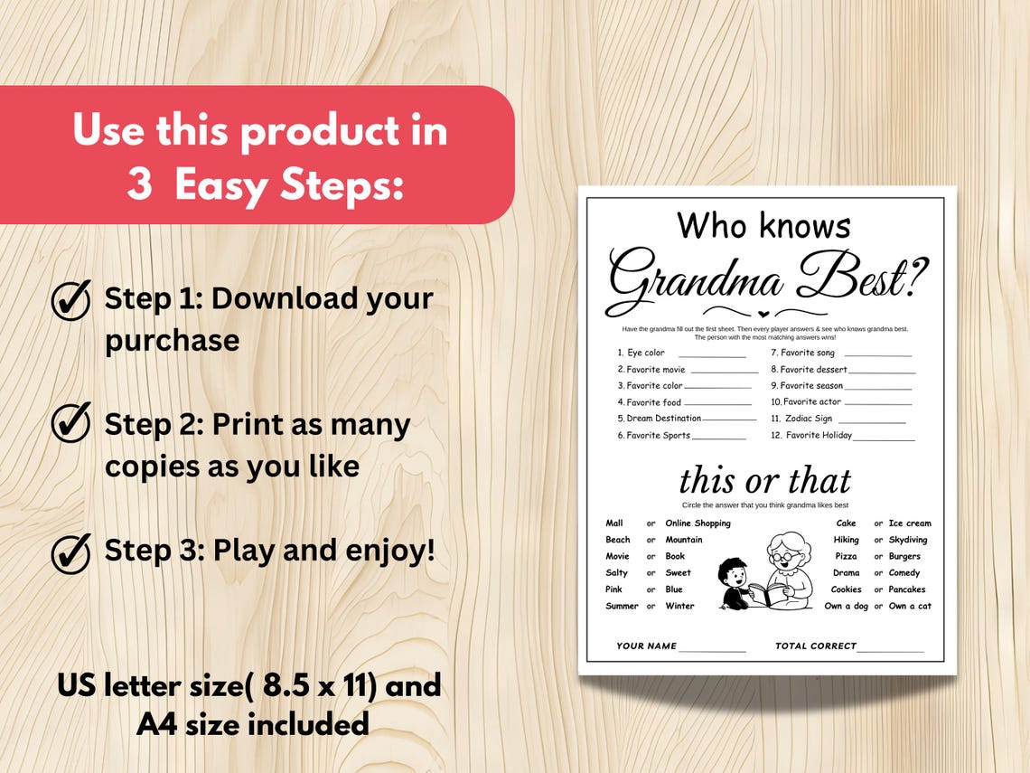 Who Knows Grandma Best, Grandparents Day, Grandma Trivia, Grandma Party ...