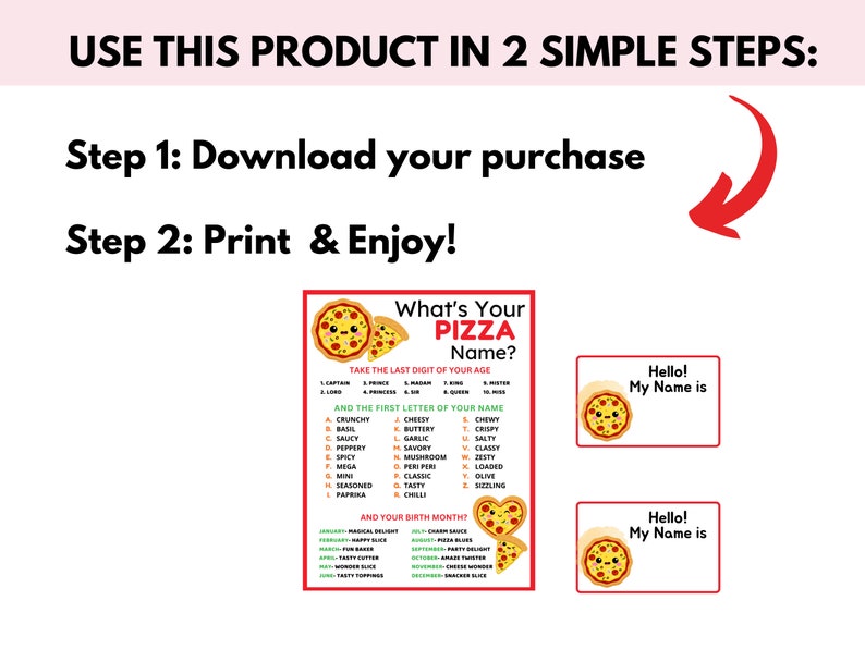 What's Your Pizza Name With Name Tags + Pizza Name Sign, Pizza Day ...