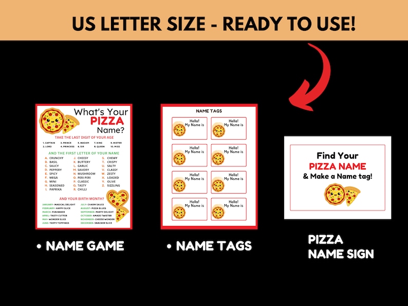 What's Your Pizza Name With Name Tags + Pizza Name Sign, Pizza Day ...