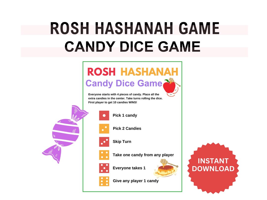 Rosh Hashanah Game, Candy Dice Game, Jewish Games, Rosh Hashanah Games ...