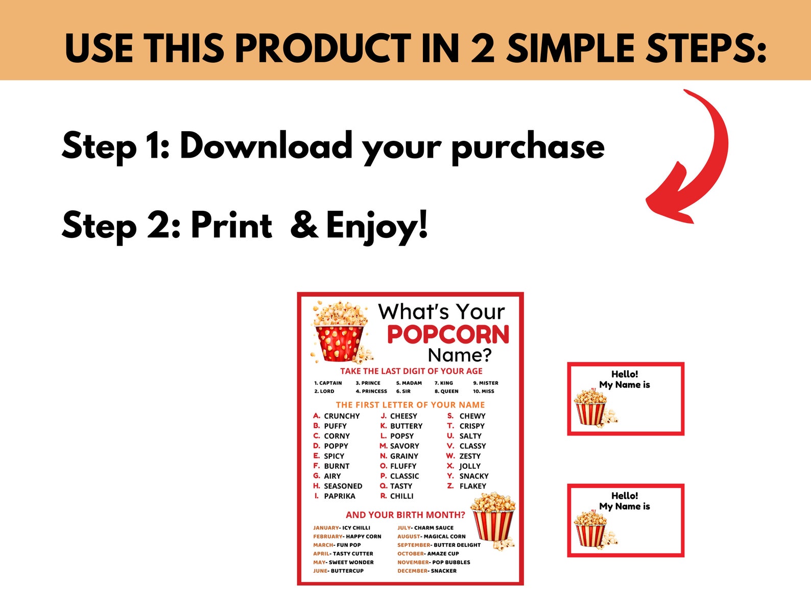 What's Your Popcorn Name Game With Name Tags + Popcorn Name Sign ...