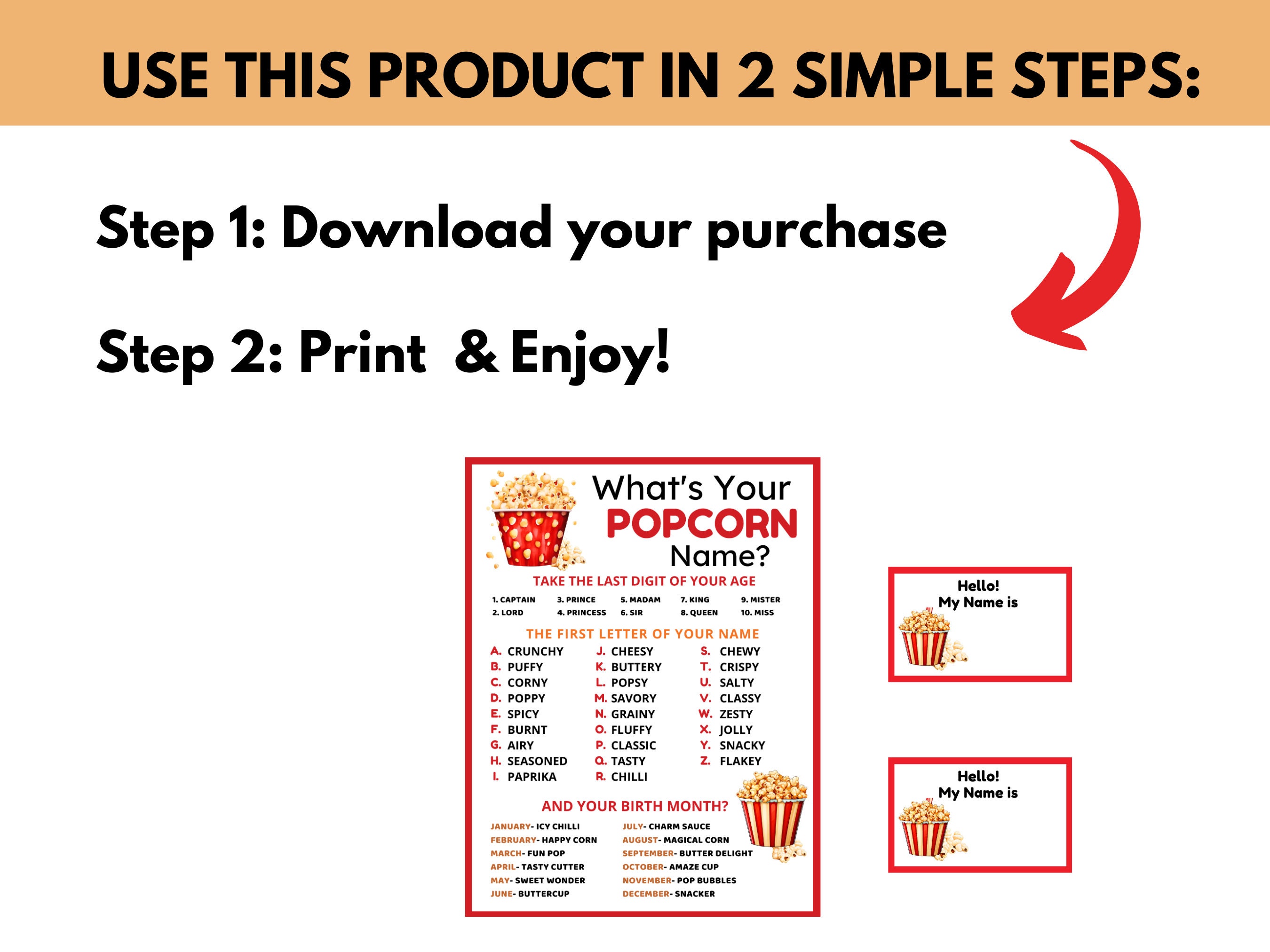 What's Your Popcorn Name Game With Name Tags + Popcorn Name Sign ...