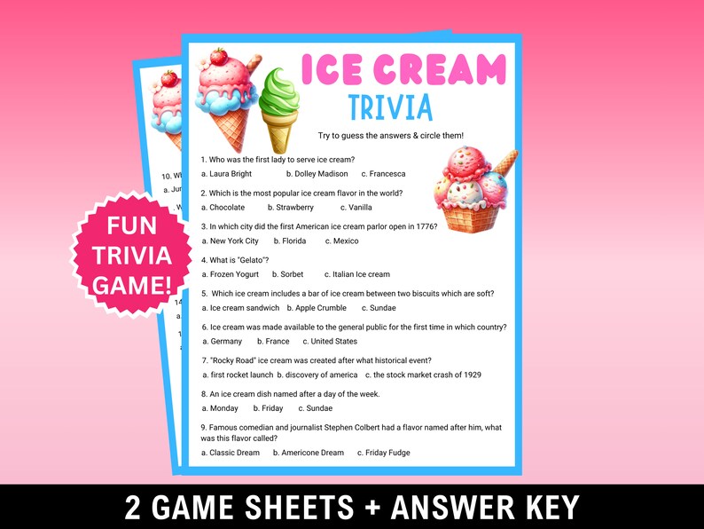 Ice Cream Trivia Game, Ice Cream Party, Ice Cream Themed Bridal Shower ...