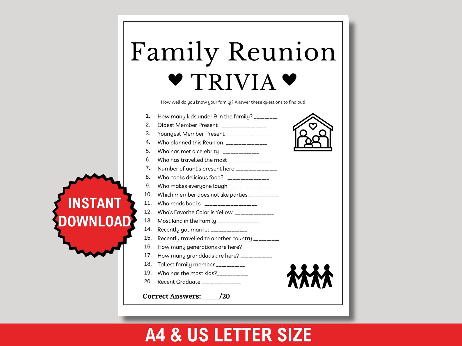 Family Reunion Trivia Party Game, Printable Family Reunion Icebreaker ...