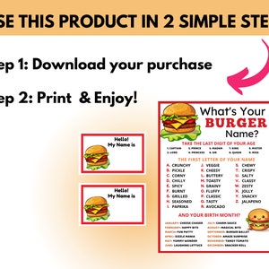 What's Your Burger Name Game With Name Tags & Burger Sign, Burger ...