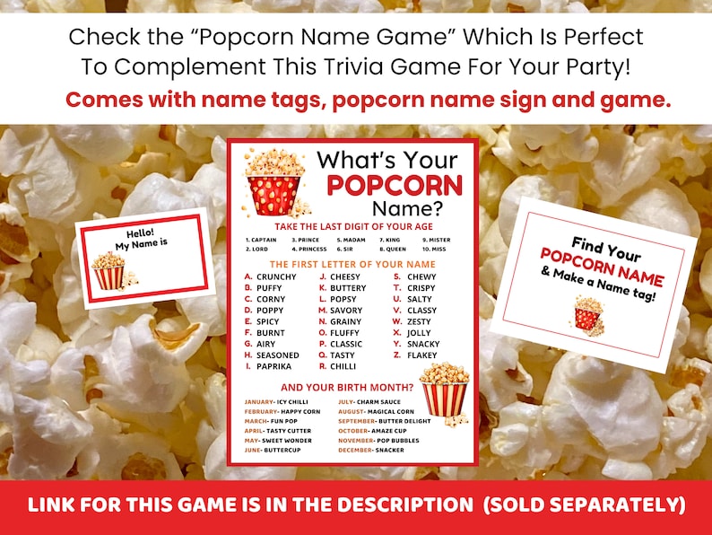 Popcorn Trivia Game, Popcorn Bar Activity, Popcorn Bar Baby Shower ...