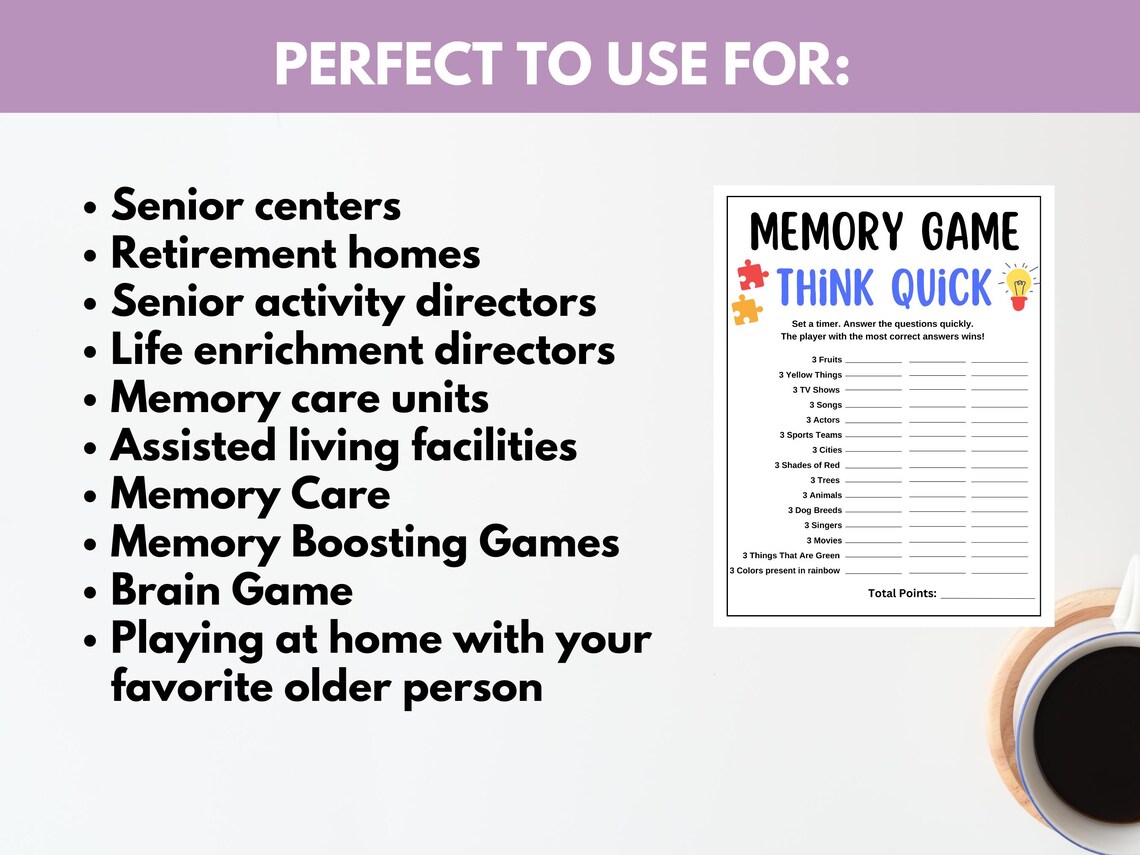 Dementia Think Quick Game, Dementia Activities, Brain Games, Memory ...