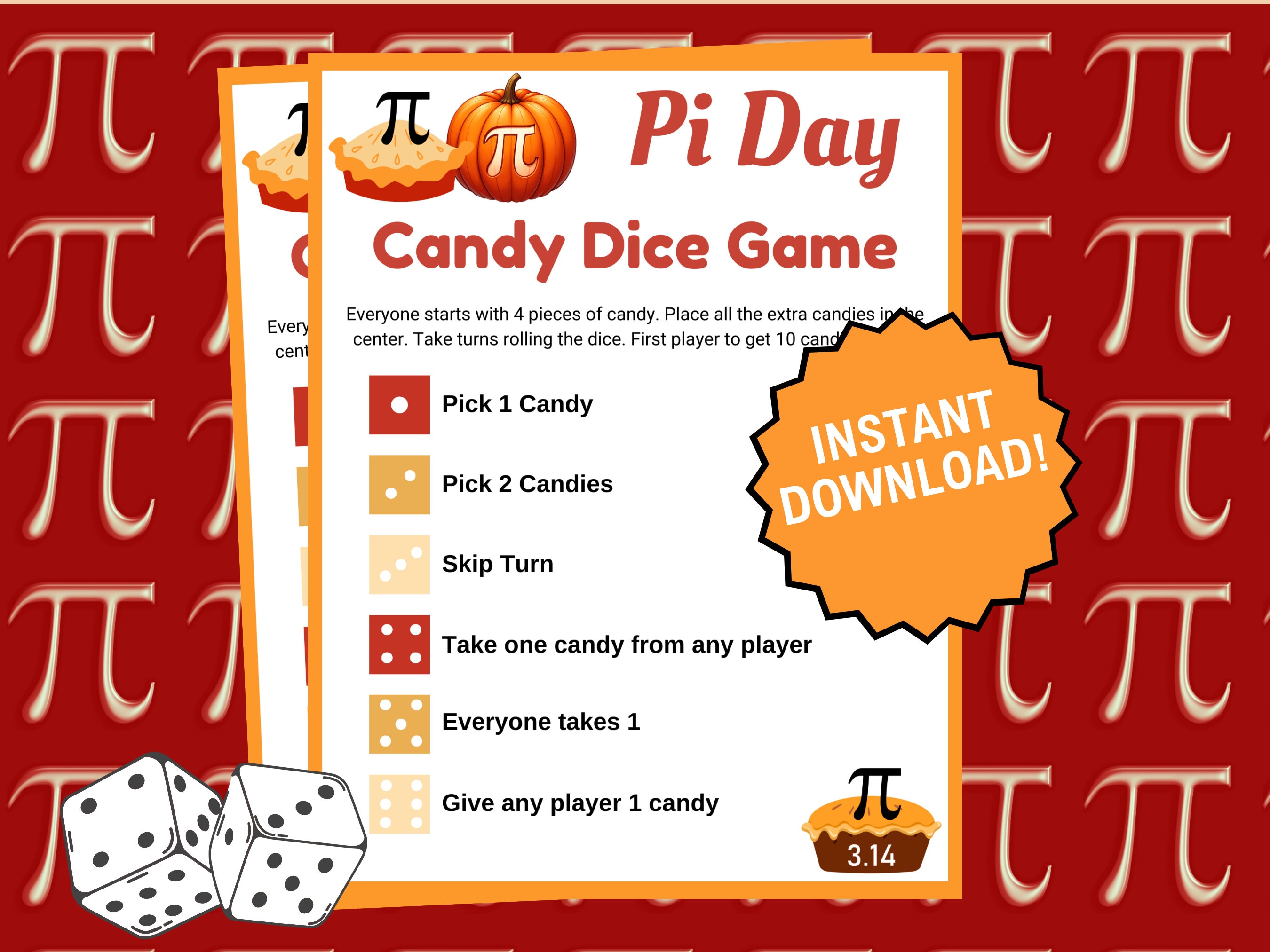 Pi Day Game, Candy Dice Game, Pi Day Ideas for Teachers, Classroom Pi Day Activity, Pi Day Party ...