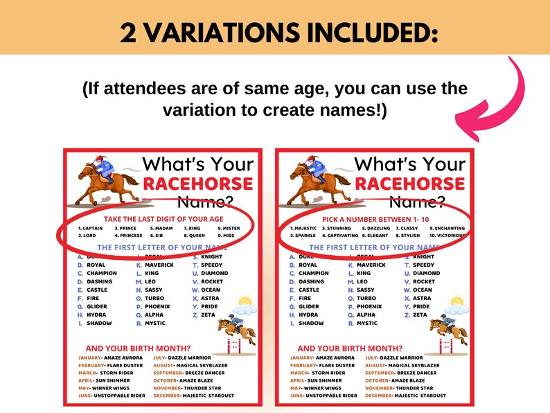 What's Your Race Horse Name Game With Name Tags+ Race Horse Sign, Derby ...