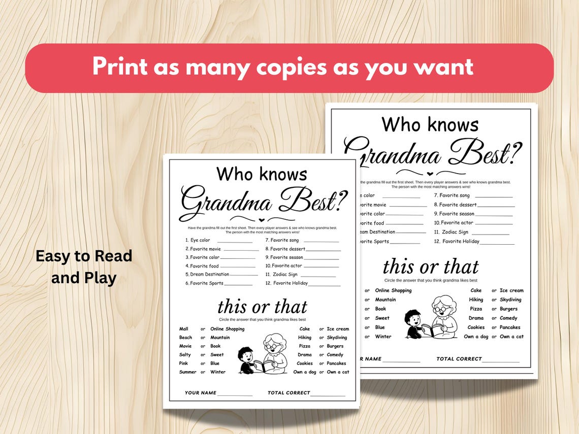 Who Knows Grandma Best, Grandparents Day, Grandma Trivia, Grandma Party ...