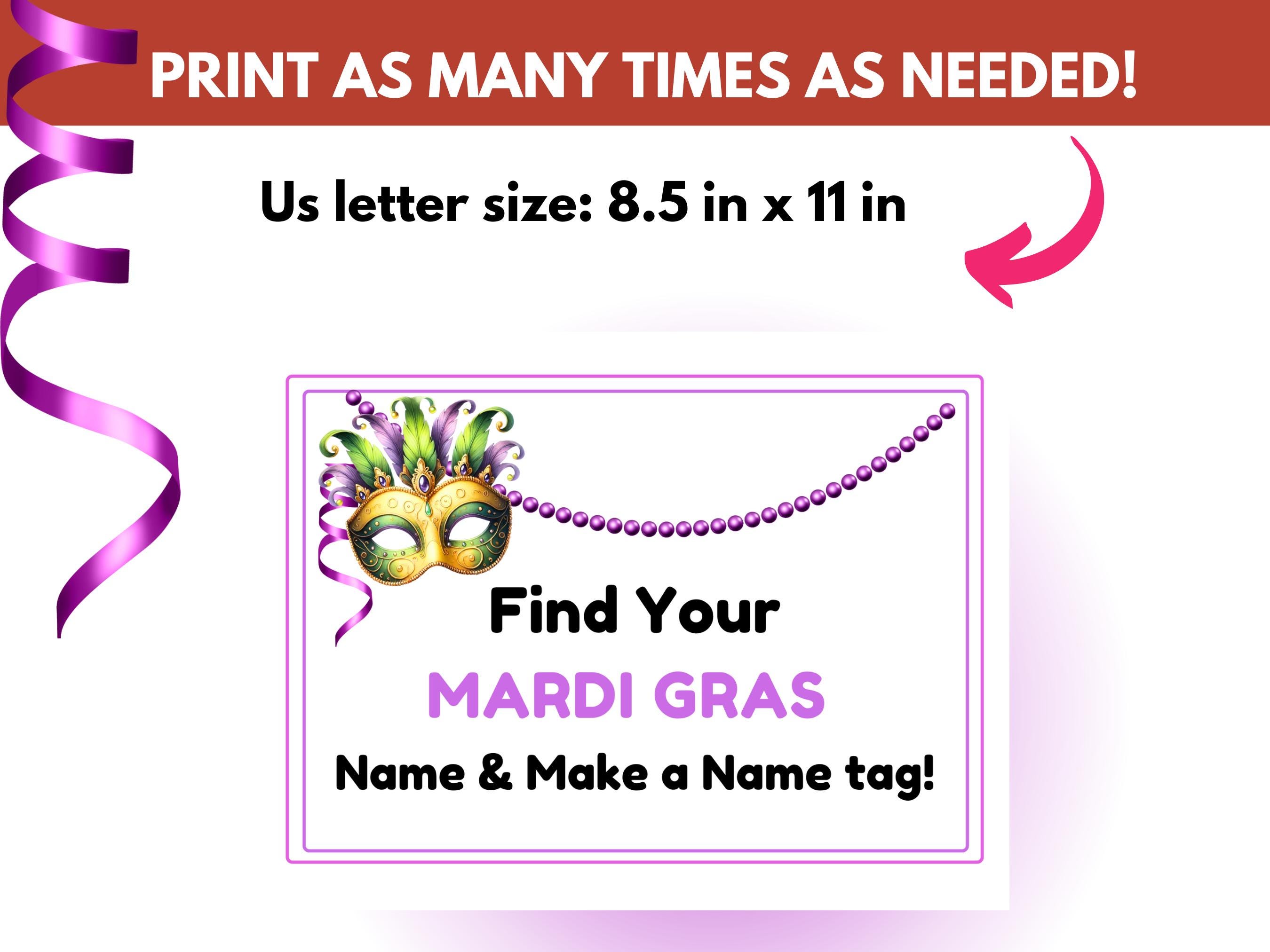 What's Your Mardi Gras Name Game With Name Tags & Mardi Gras Sign ...