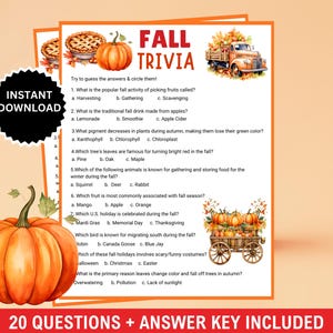 Fall Trivia Game, Autumn Themed Quiz, Fun Fall Activity for Kids and ...