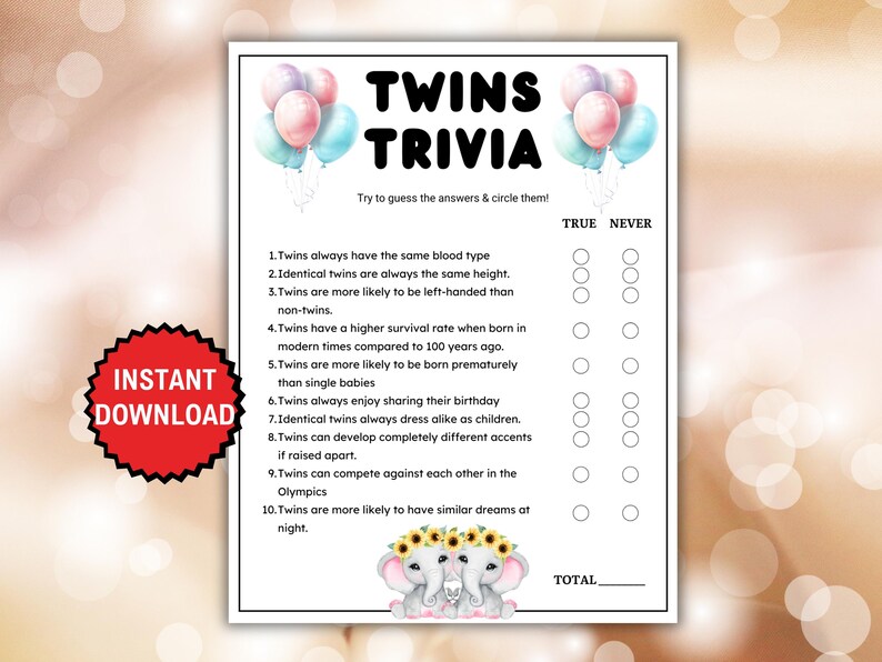 Twins Trivia Baby Shower Game, True or False Twins Trivia Game, Shower ...