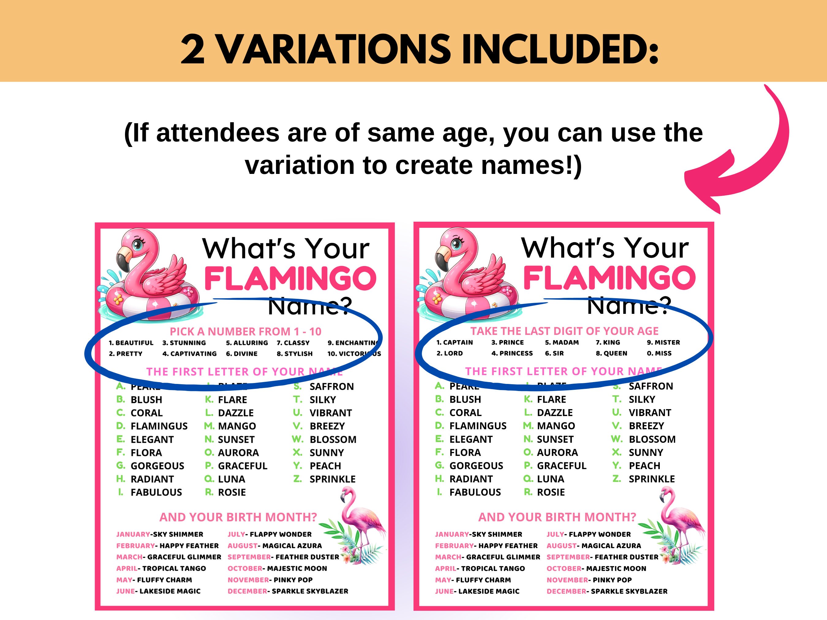 What's Your Flamingo Name Game With Name Tags + Flamingo Sign, Flamingo ...