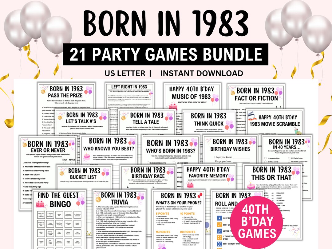 40th Birthday Party Games: Born in 1983, Born in 1983 Game, 40th ...