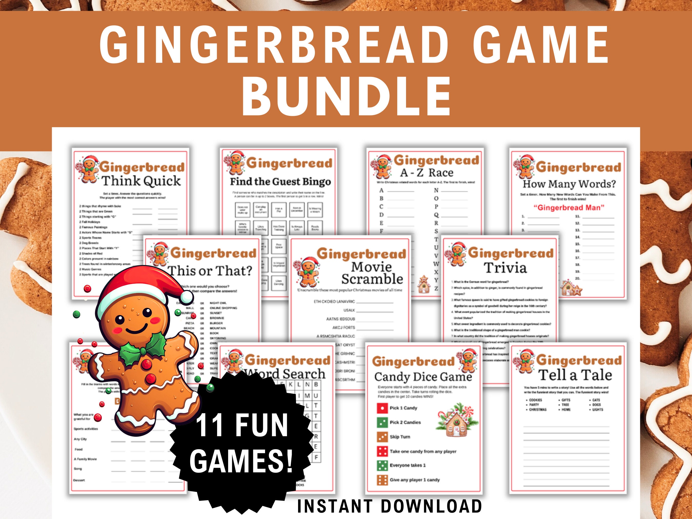 Gingerbread Game Bundle 11 Games, Christmas Games, Holiday Party Game ...