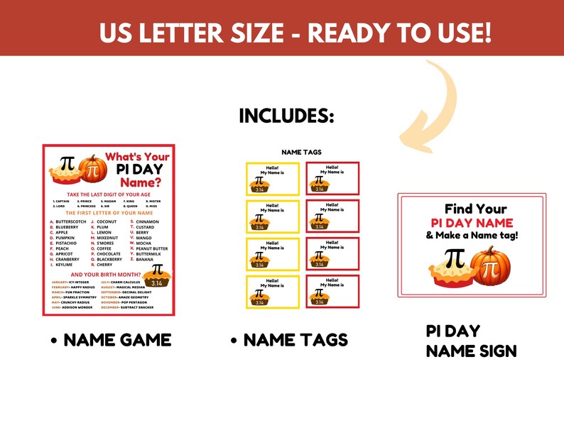 What's Your Pi Day Name Game With Name Tags and Sign, Pi Day Printable ...