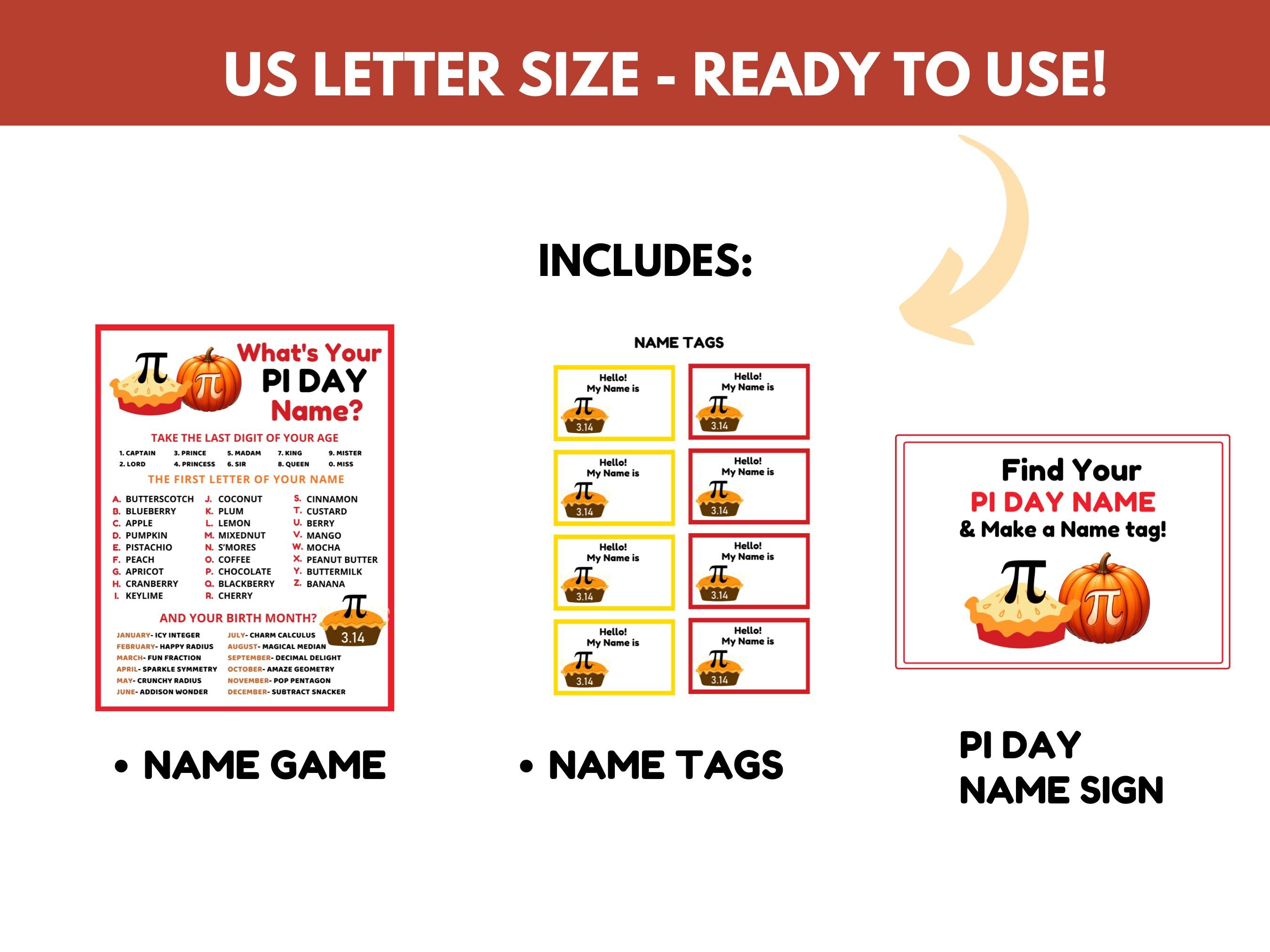 What's Your Pi Day Name Game With Name Tags and Sign, Pi Day Printable ...