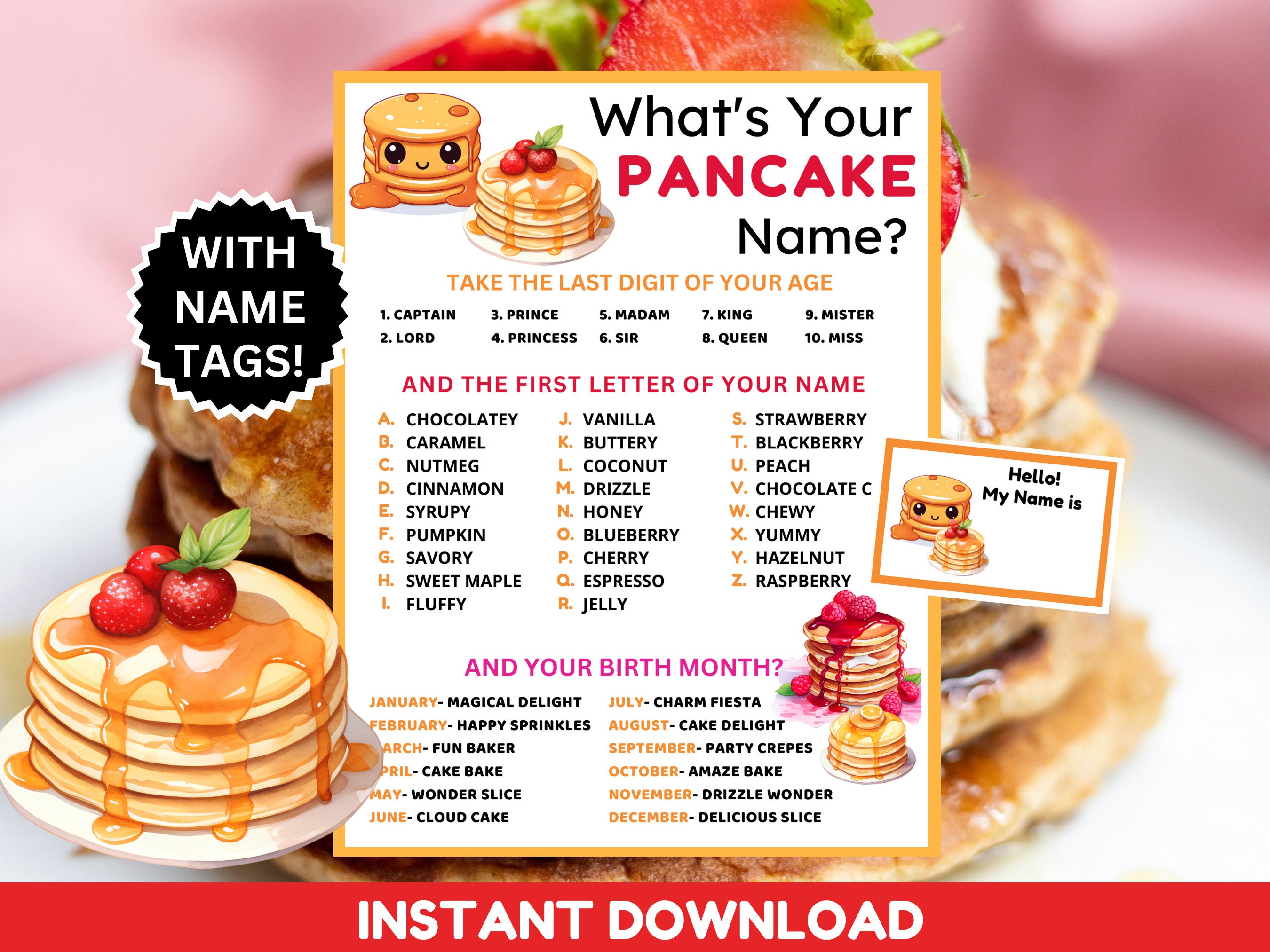 What's Your Pancake Name Game With Nametags & Sign| Pancake Day ...