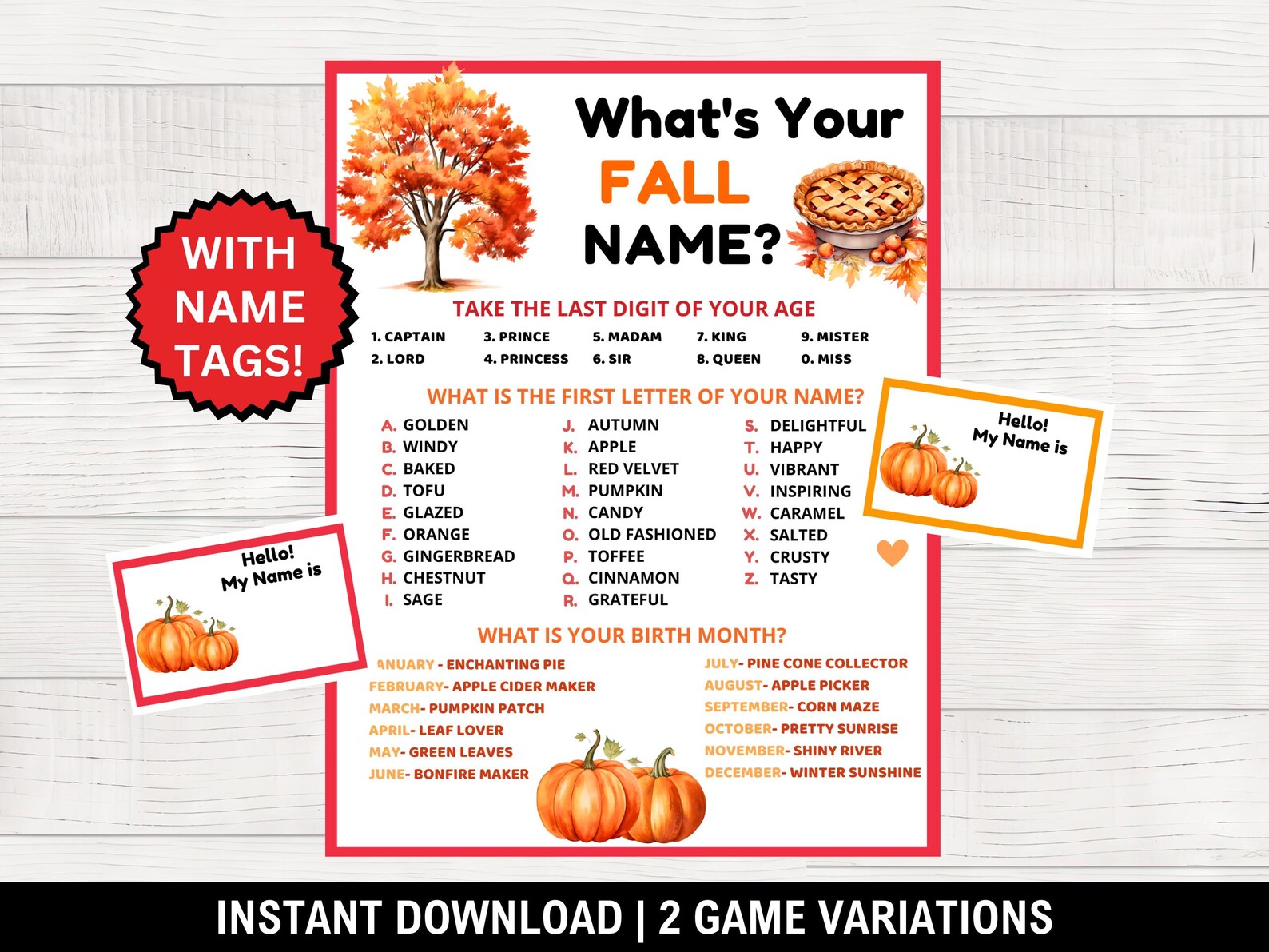 What's Your Fall Name Game With Fall Name Tags + Fall Sign, Fall Party ...