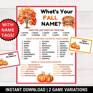 What's Your Fall Name Game With Fall Name Tags + Fall Sign, Fall Party ...