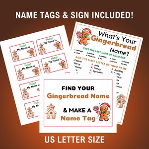 What's Your Gingerbread Name Game + Name Sign & Name Tags, Gingerbread ...