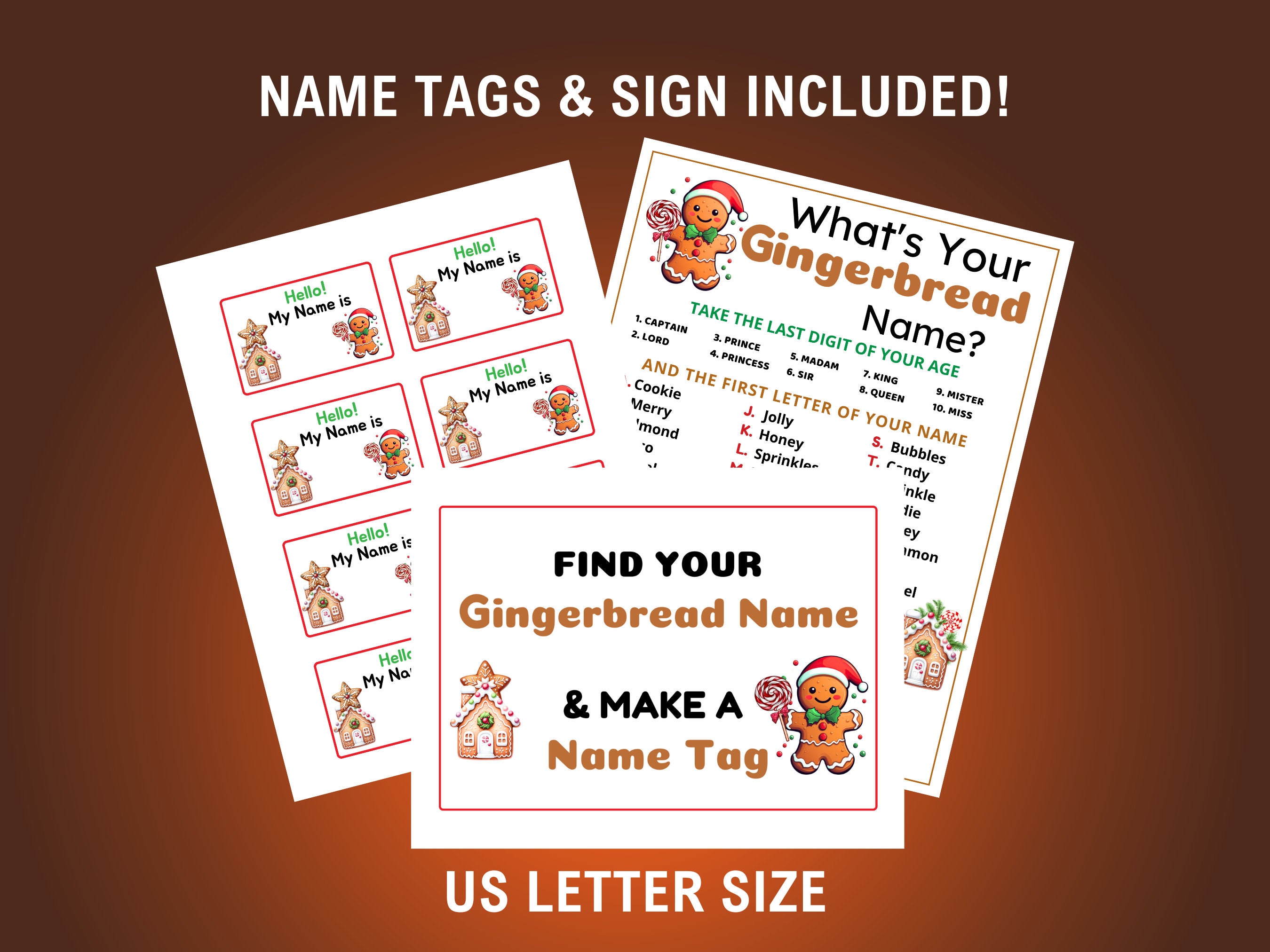 What's Your Gingerbread Name Game + Name Sign & Name Tags, Gingerbread ...