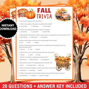 Fall Trivia Game, Autumn Themed Quiz, Fun Fall Activity for Kids and ...