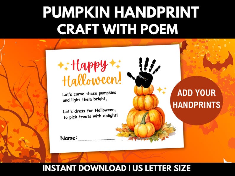 Pumpkin Handprint Art Printable, Pumpkin Poem Handprint Printable ...