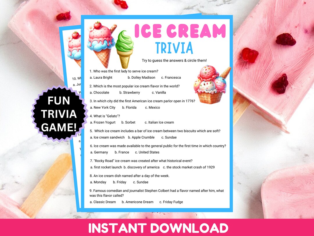 Ice Cream Trivia Game, Ice Cream Party, Ice Cream Themed Bridal Shower ...