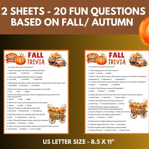 Fall Trivia Game, Autumn Themed Quiz, Fun Fall Activity for Kids and ...
