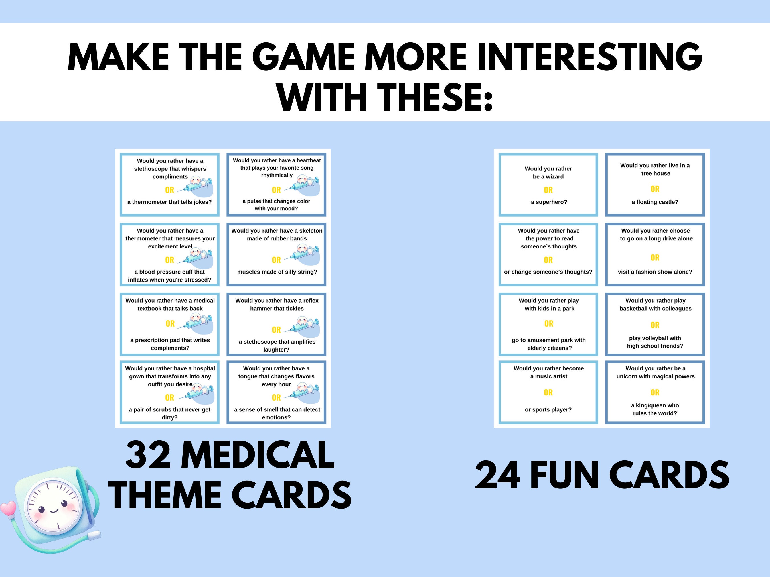 Medical Game: 56 Would You Rather Cards, Nurse Party Games, Nurse Theme ...