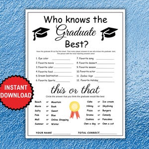 Graduation Game, Who Knows the Graduate Best, Graduation Trivia Game ...