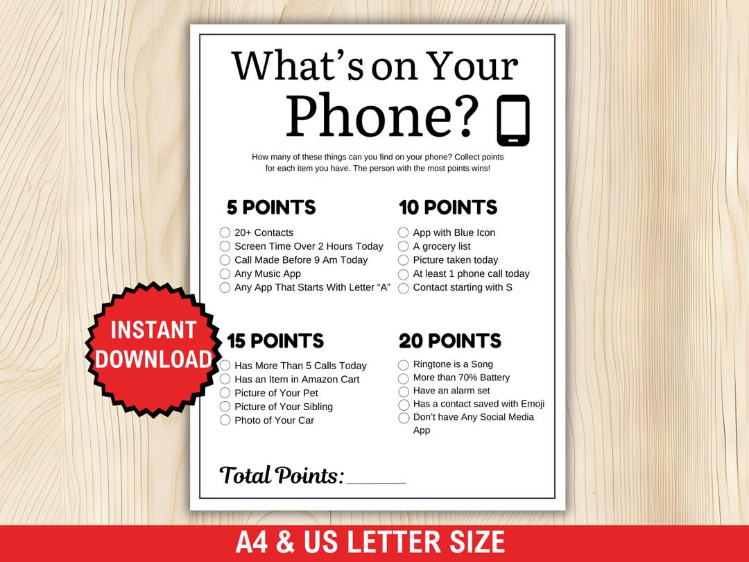 What's on Your Phone Game Printable, Cell Phone Game, Family Reunion ...
