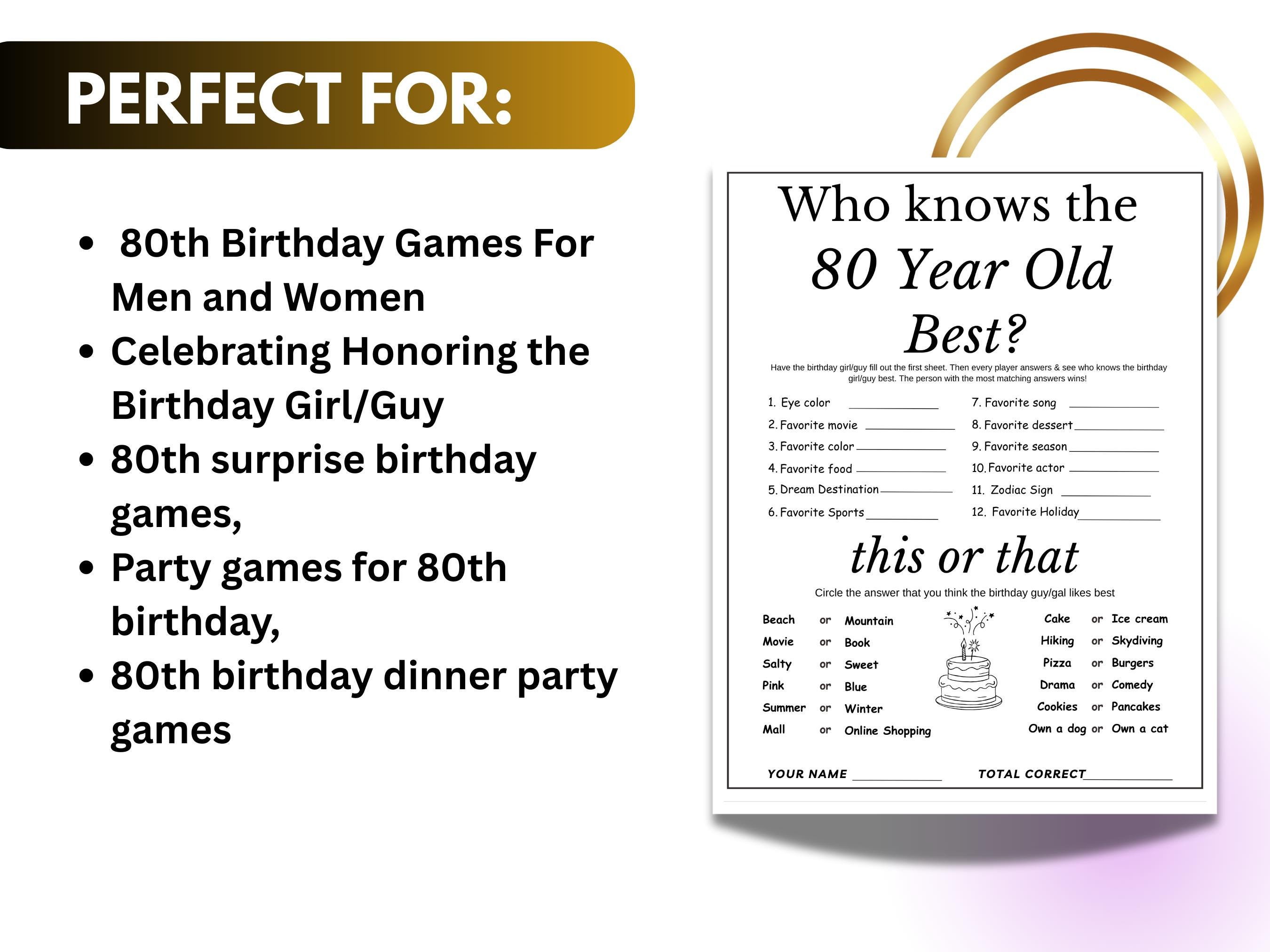 Who Knows the 80 Year Old Best Game, 80th Birthday Game Printable, 80th ...
