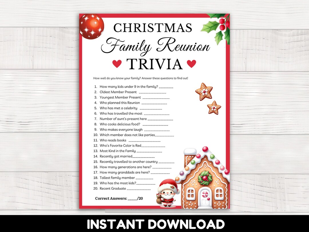 Christmas Family Trivia Game, Festive Trivia Game, Funny Christmas ...