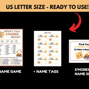 What's Your S'mores Name Game With Name Tags+ Smores Sign, Camp Game, S ...