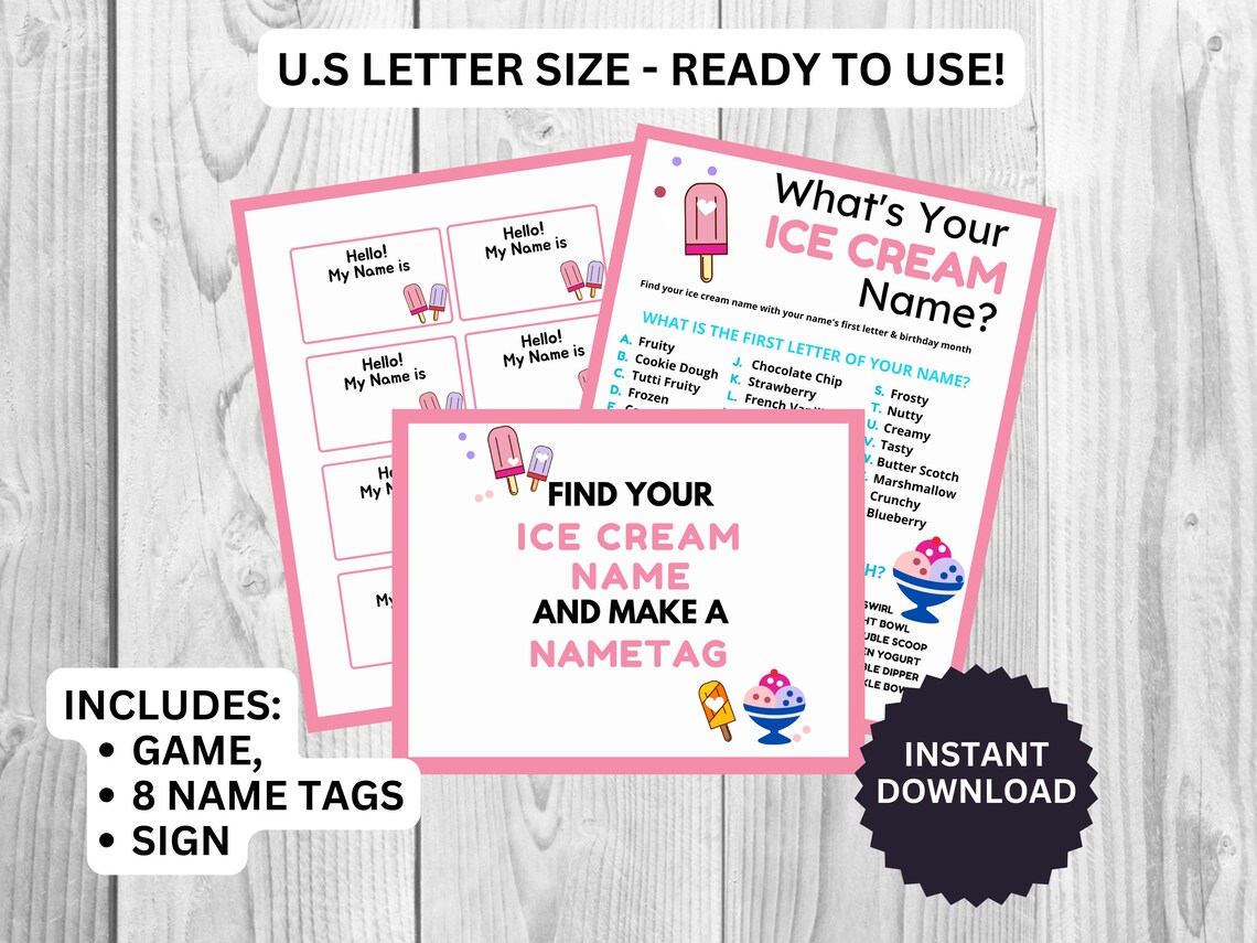 What's Your Ice Cream Name Game, Ice Cream Party Games, Ice Cream Name ...