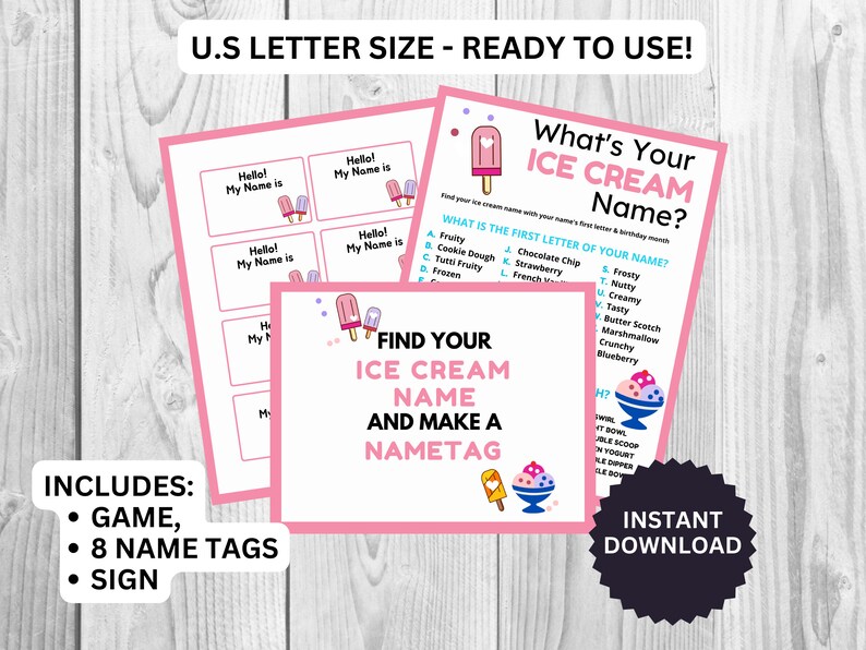 What's Your Ice Cream Name Game, Ice Cream Party Games, Ice Cream Name ...